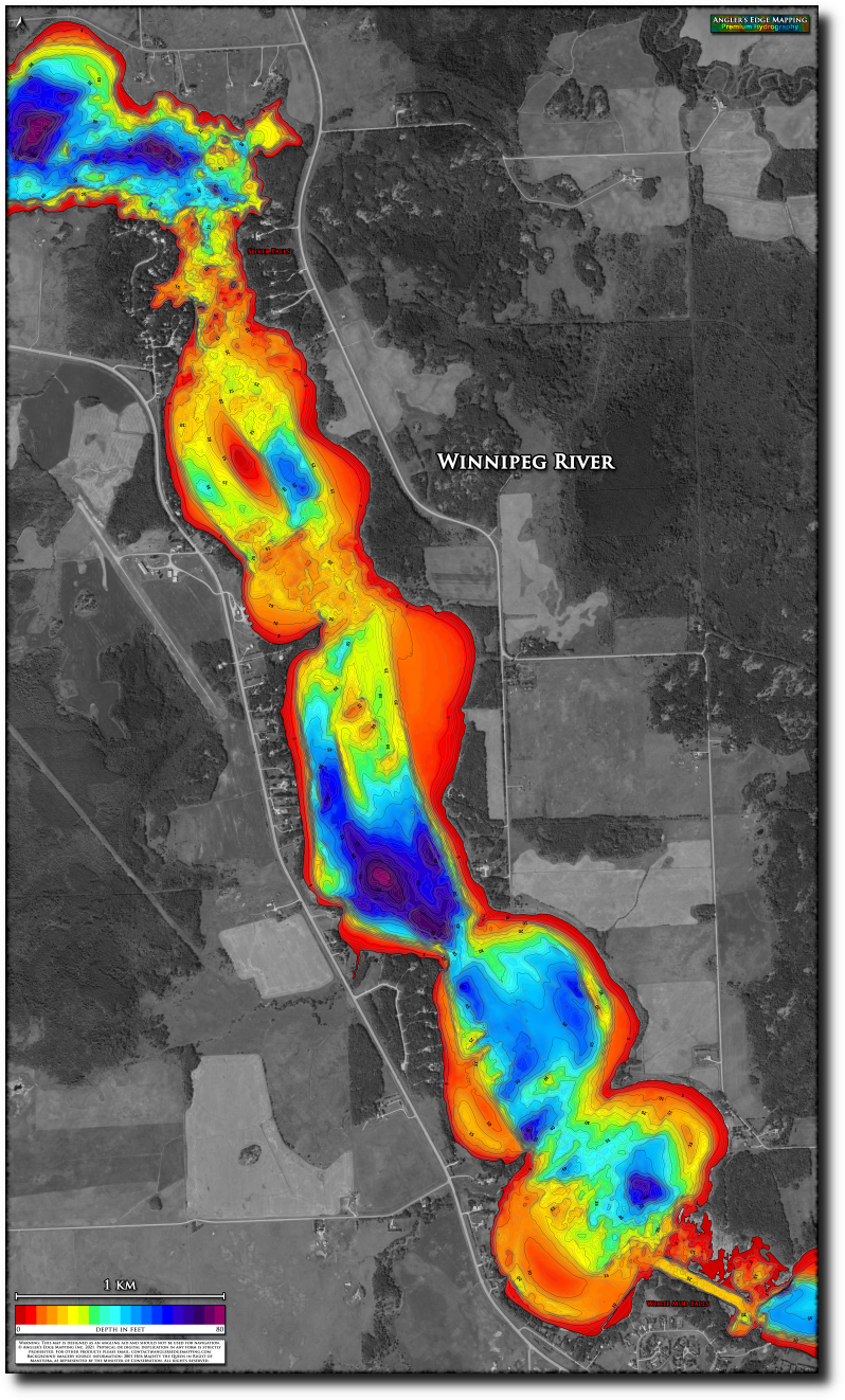 White Mud Falls to Silver Falls (Winnipeg River) print map | Angler's ...